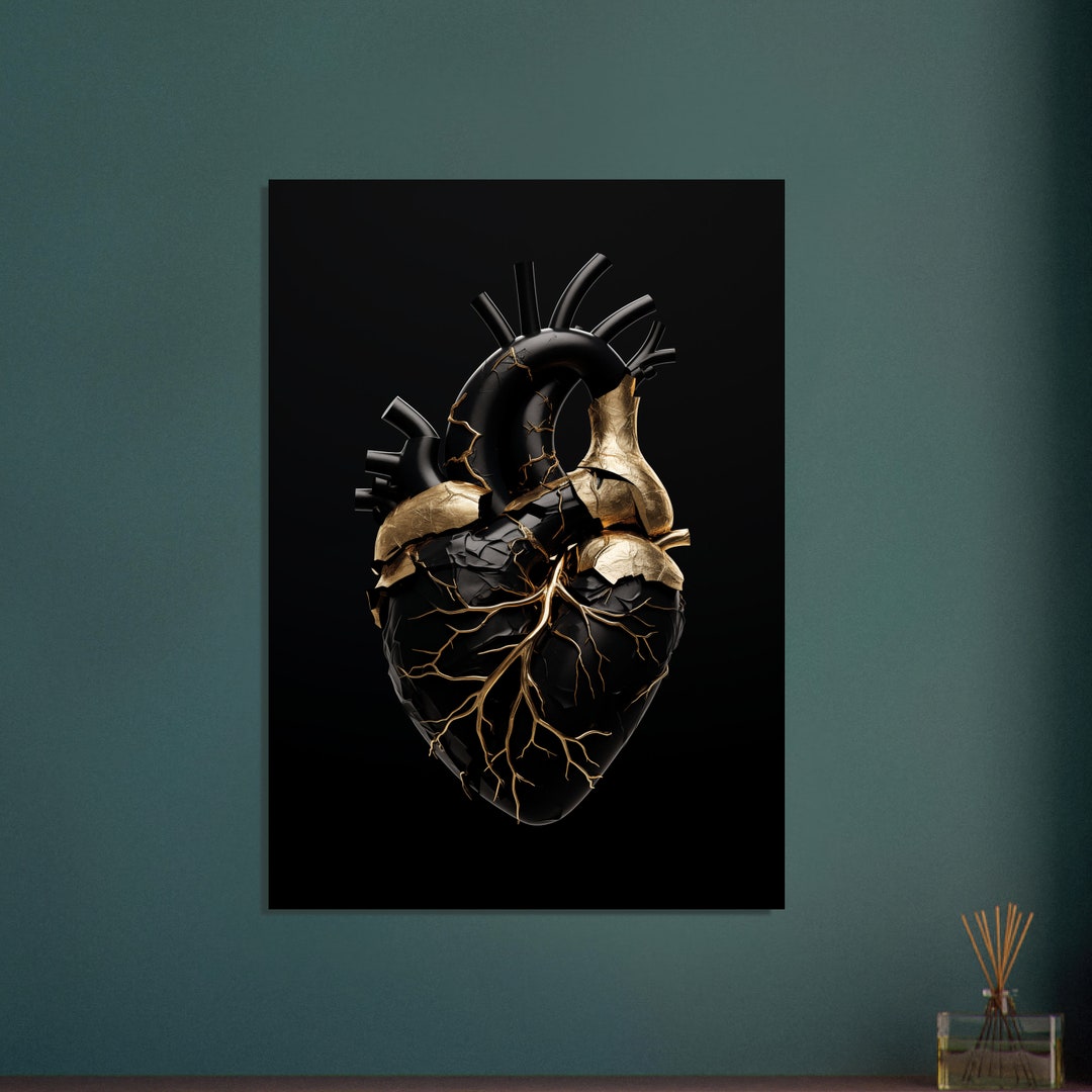 Kintsugi Heart Brushed Aluminum Print, Kintsugi Heart Abstract Art ...