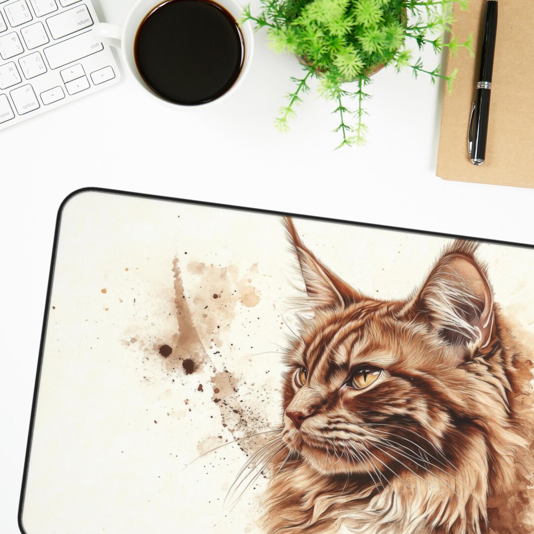 Maine Coon Cat Desk Mat, Fluffy Cat Mouse Pad, Cat Lover Gift, Office ...