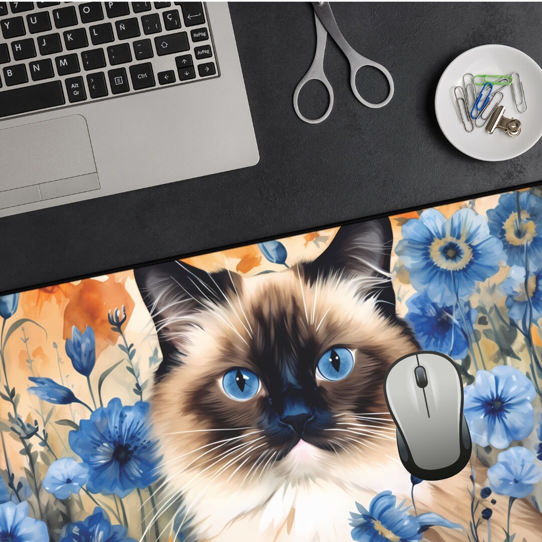 Cat Veterinarian Gift, Ragdoll Himalayan Birman Cat Desk Mat, Blue ...