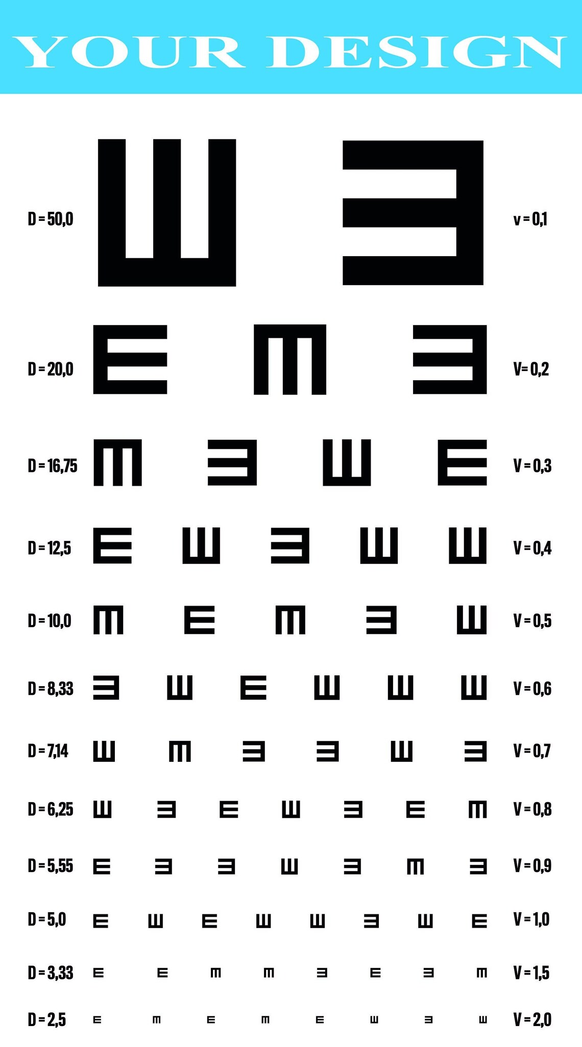 CUSTOM Eye Test Chart Set Vector. Vision Test. Optical Exam. Healthy ...