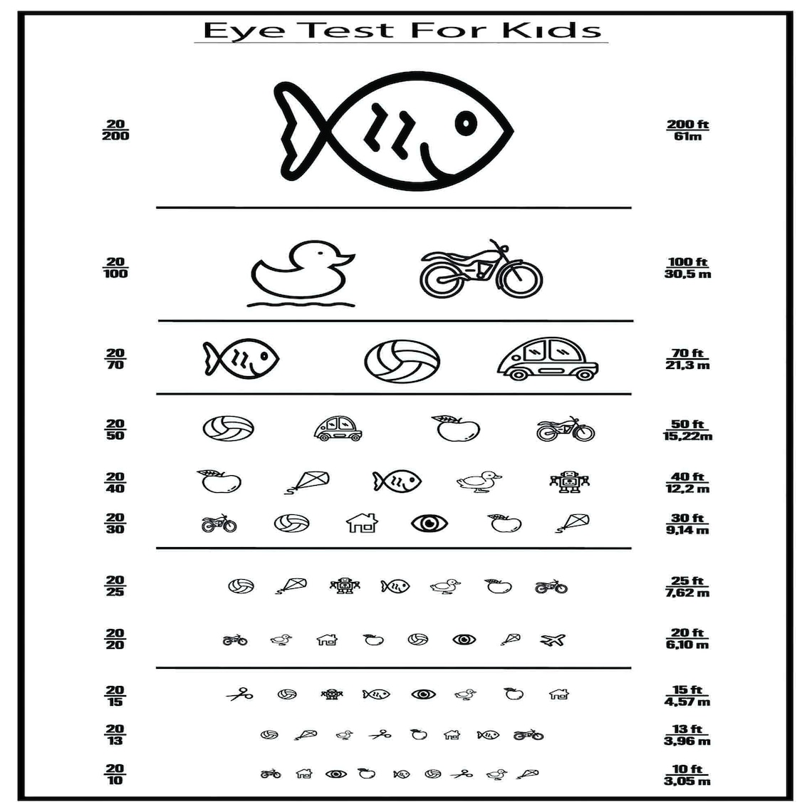Eye Test Chart for Kids. PRINT READY - Etsy