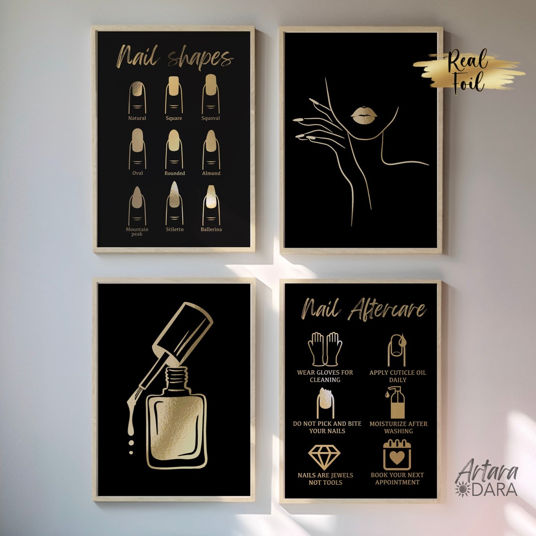 Nails Salon Decor, Nail Shapes Poster, Nail Aftercare Art, Real Foil ...