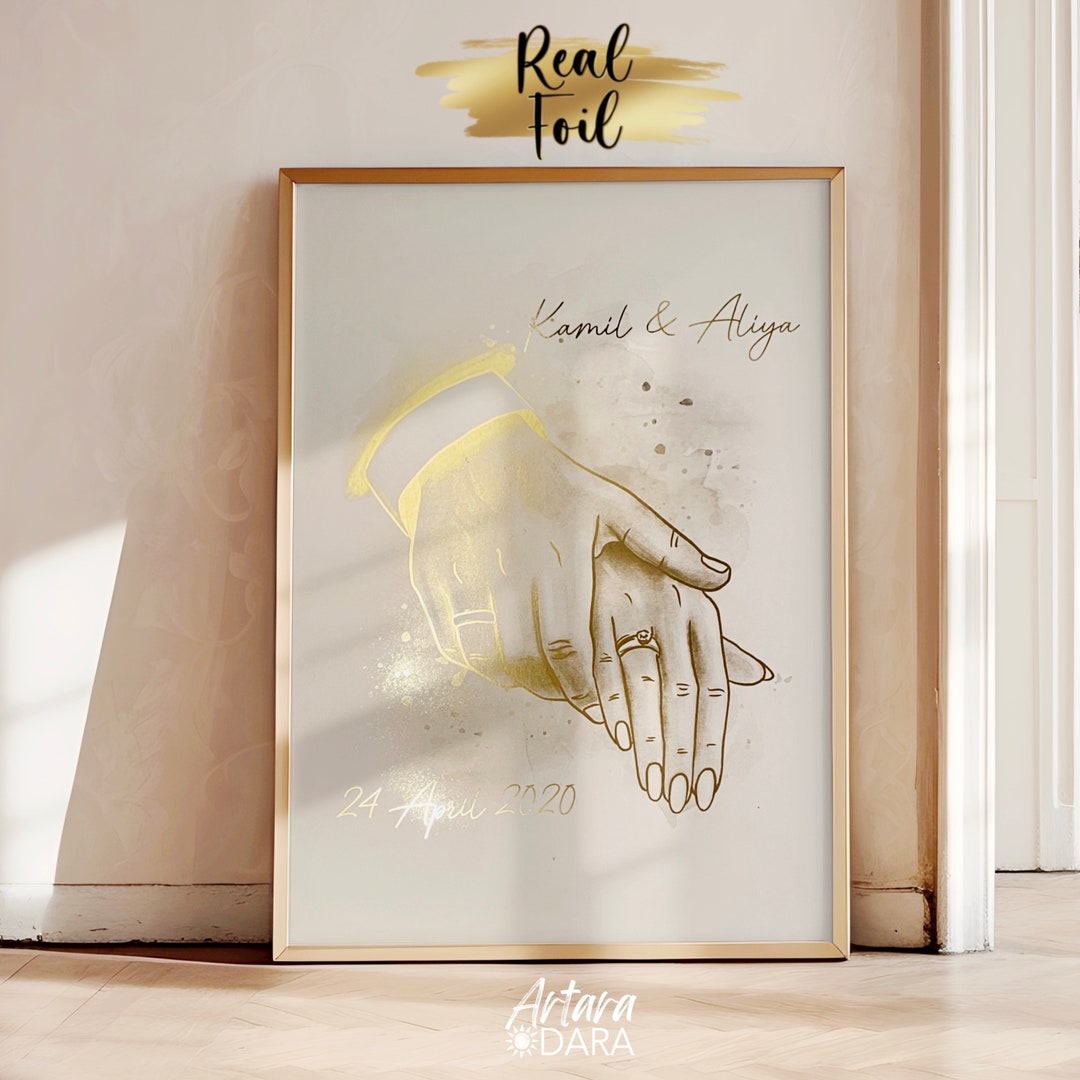 Couple Hands Print, Real Foil Poster, Bride and Groom Hands, Wedding ...