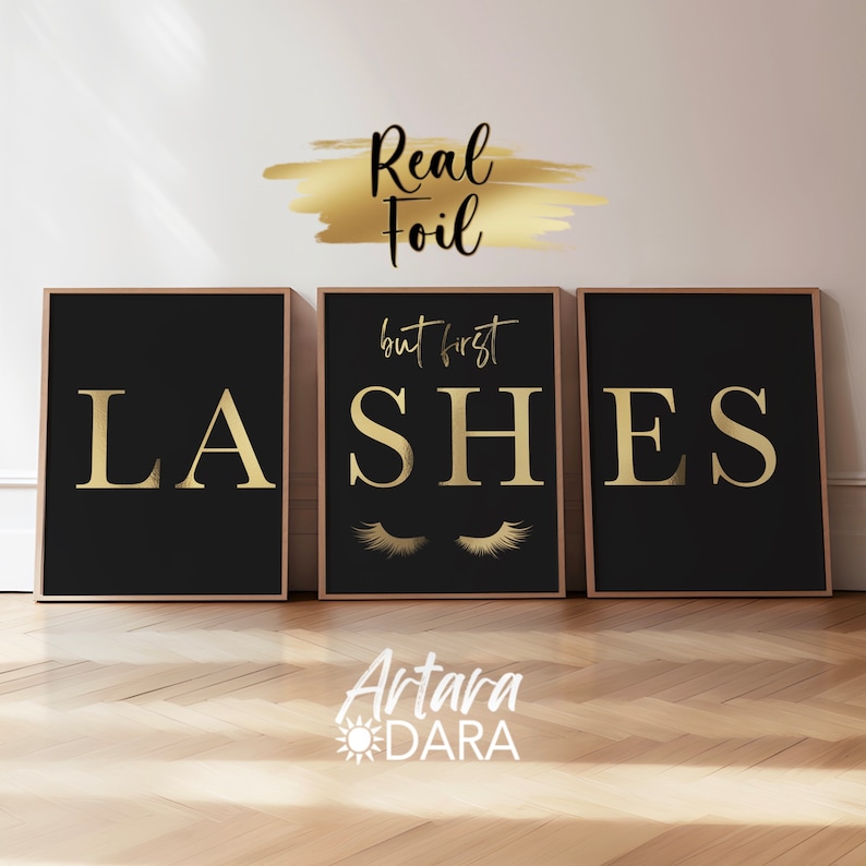 Lash Tech Poster, Real Foil Poster, Golden Lashes Art, Beauty Salon ...