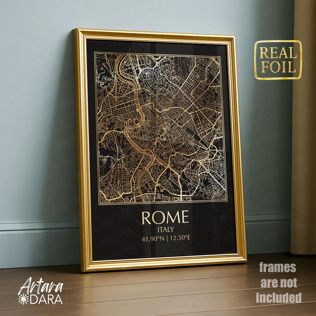 Rome Gold Foil City Map Poster – Elegant Italy Wall Art (unframed) - Etsy