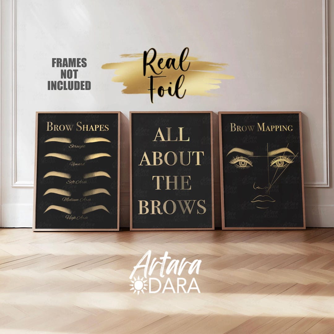 Gold Foil Brow Art Prints: Brow Shapes, Mapping, Quote (unframed Set of ...
