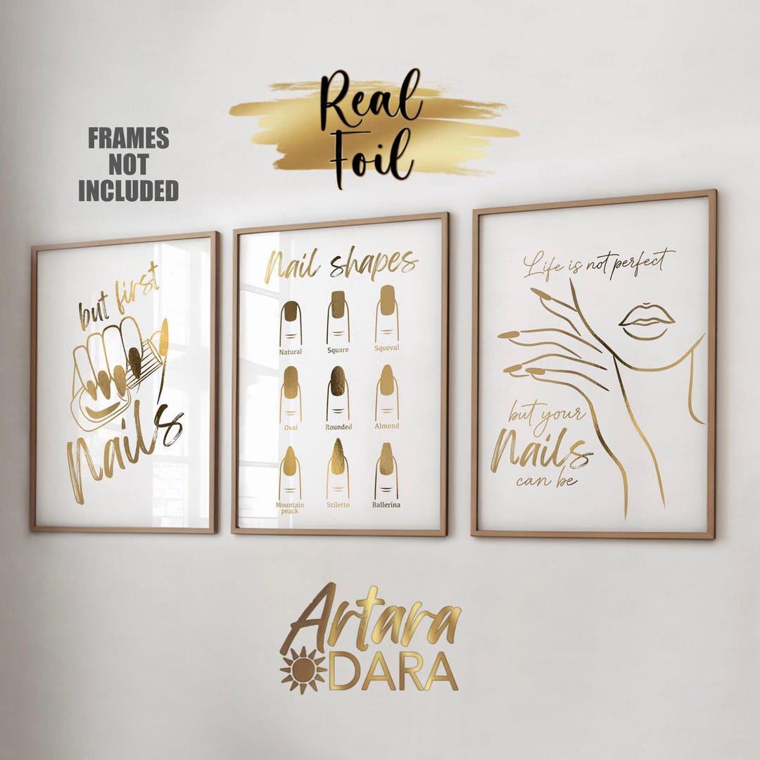 Nail Shapes Poster, Real Foil Print, Nails Salon Decor, Nails Quotes ...