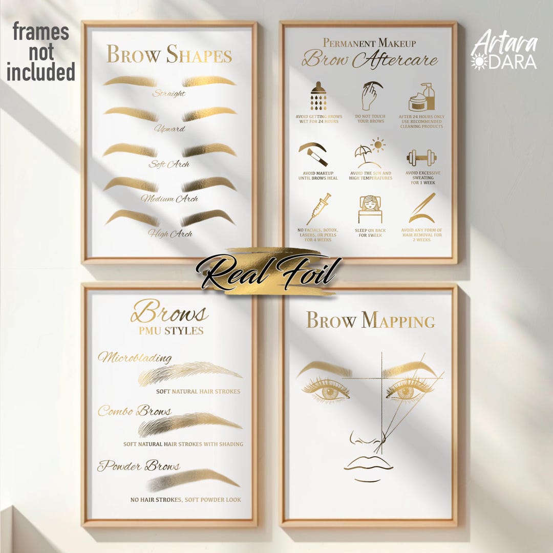 Brow PMU Posters, Real Foil Print, Brow Shapes Art, PMU Brow Aftercare ...
