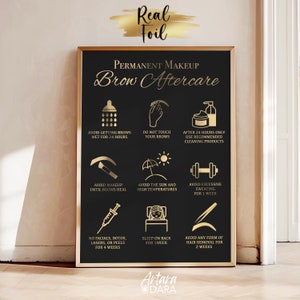 Set 4 Brow Wall Art, Real Foil Print, PMU Brow Aftercare, Brow Shapes ...