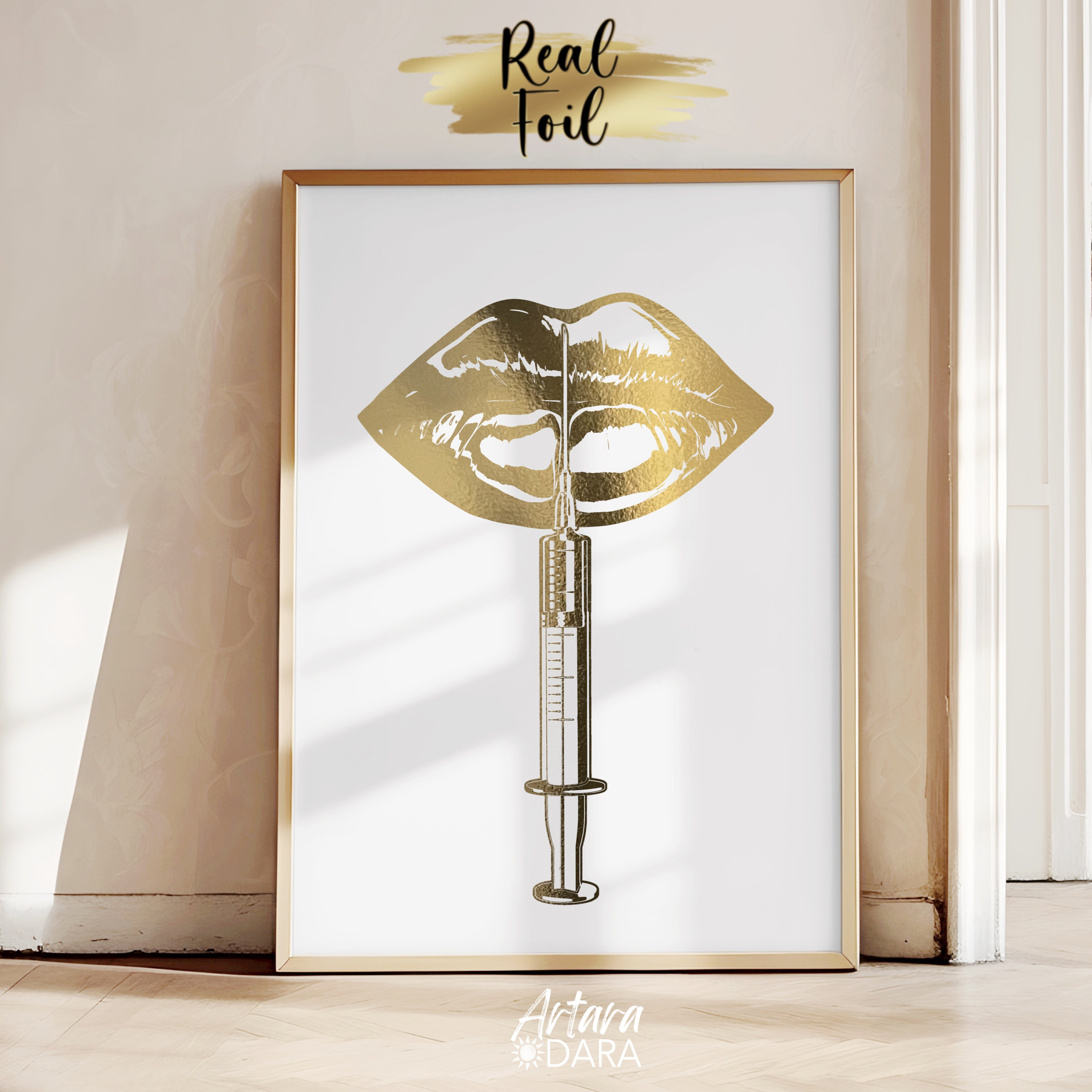 4 Lip Filler Sign, Lip Augmentation Art, Real Foil Print, Lip Filler ...