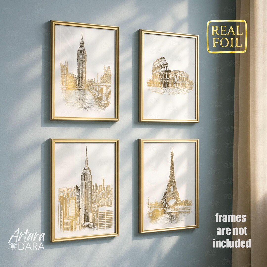Gold Foil City Prints Set – London, Rome, Paris, NYC (unframed) - Etsy