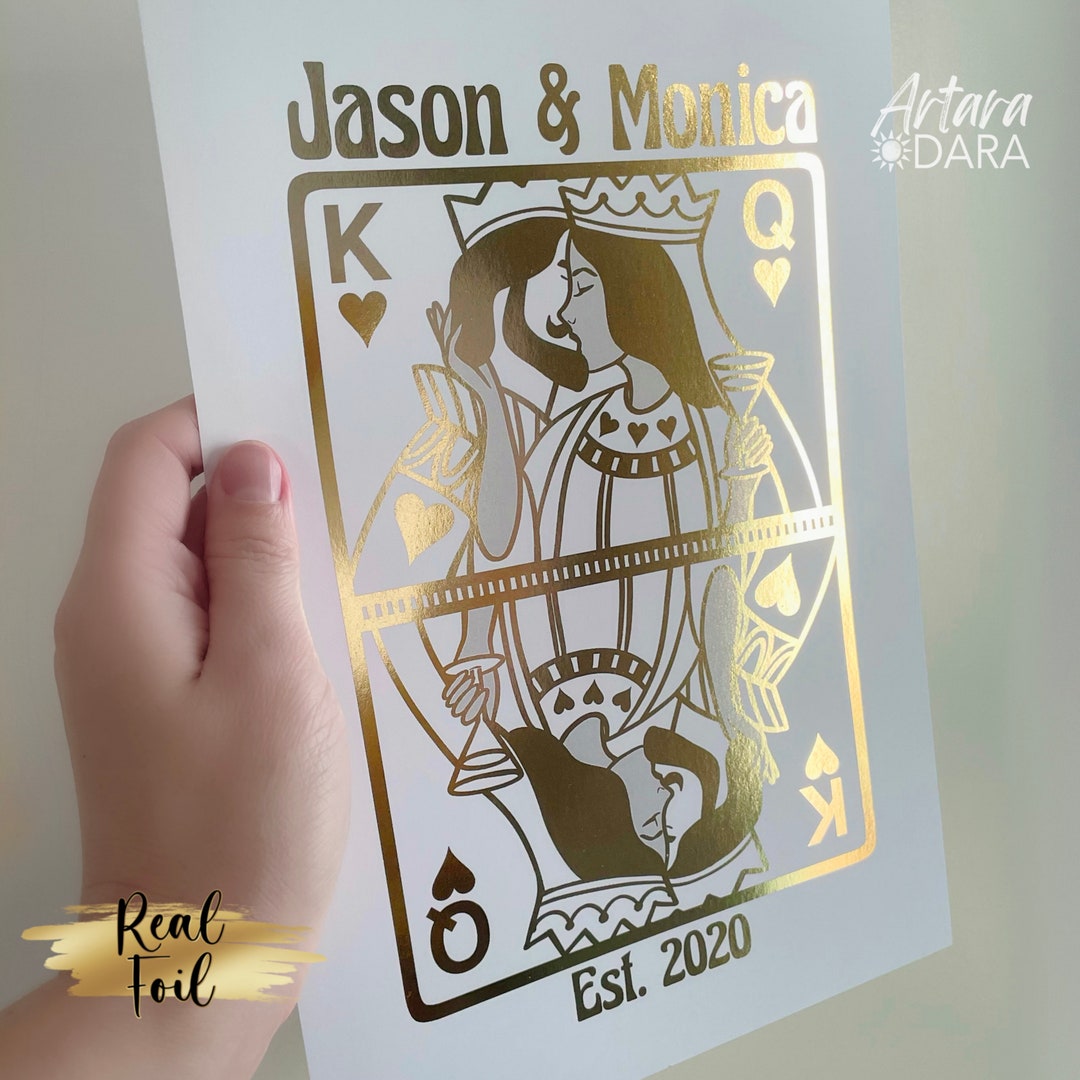 Queen of Hearts Art, King of Hearts Art, Real Foil Print, Couple ...