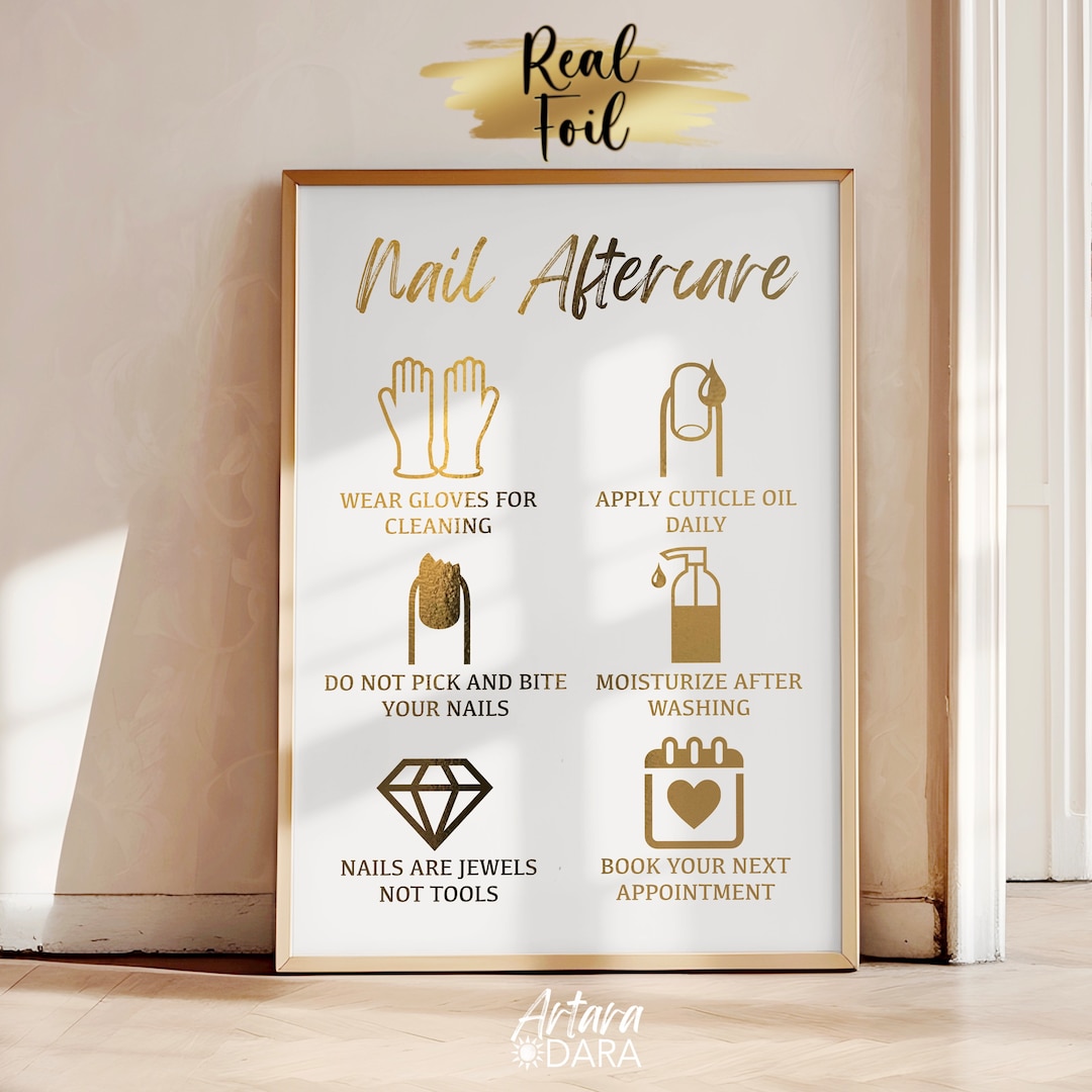 Nail Aftercare Poster, Real Foil Print, Nails Salon Decor, Manicure ...
