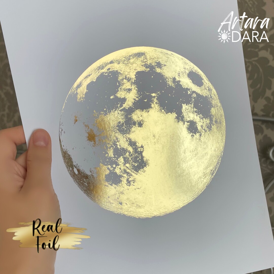 Golden Moon Art, Real Foil Print, Lunar Poster, Full Moon Poster, La ...