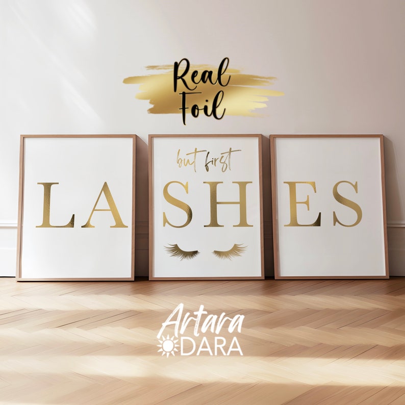 Lash Tech Poster, Real Foil Poster, Golden Lashes Art, Beauty Salon ...