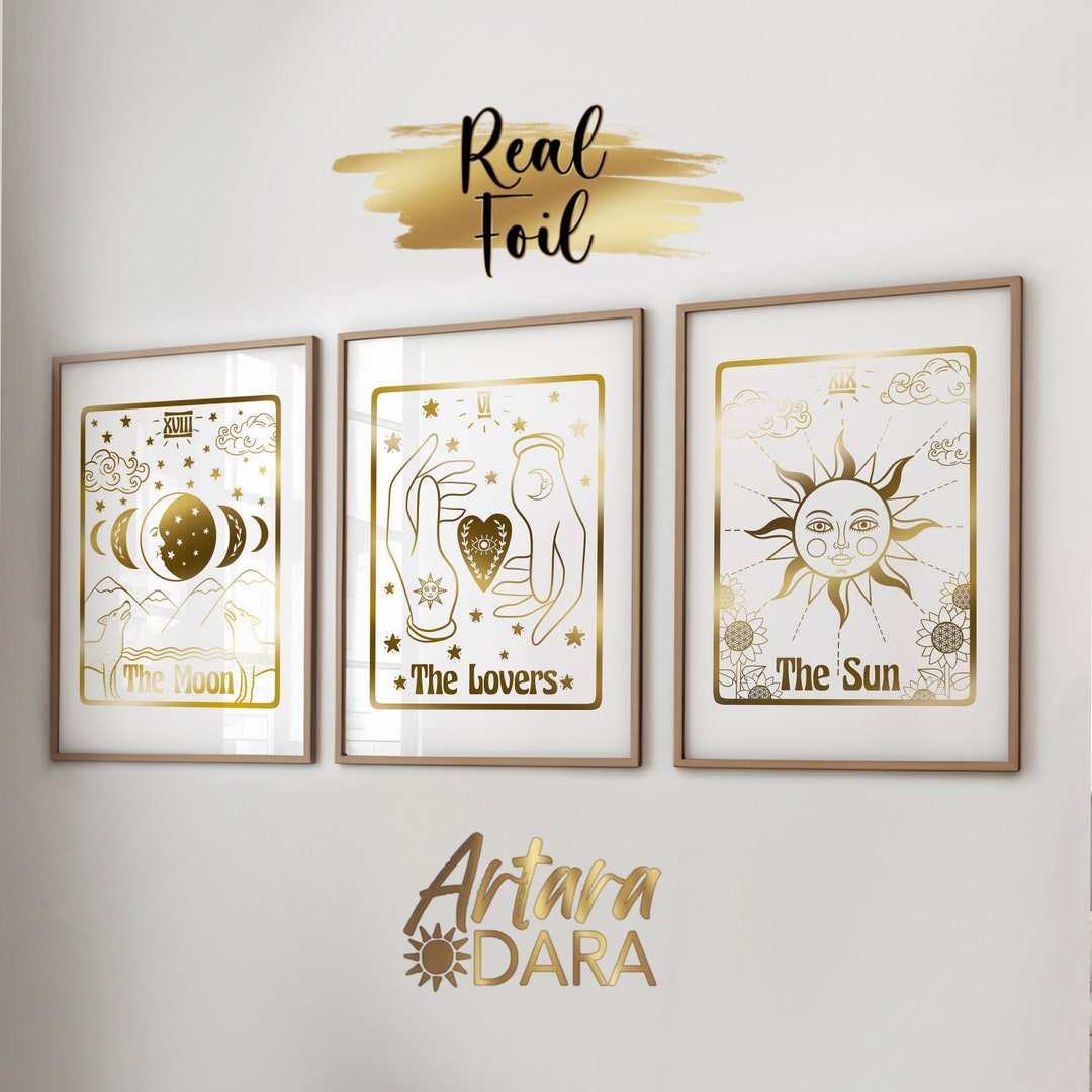 Gold Tarot Poster, Tarot Wall Art, Real Foil Print, Tarot Lovers Art ...