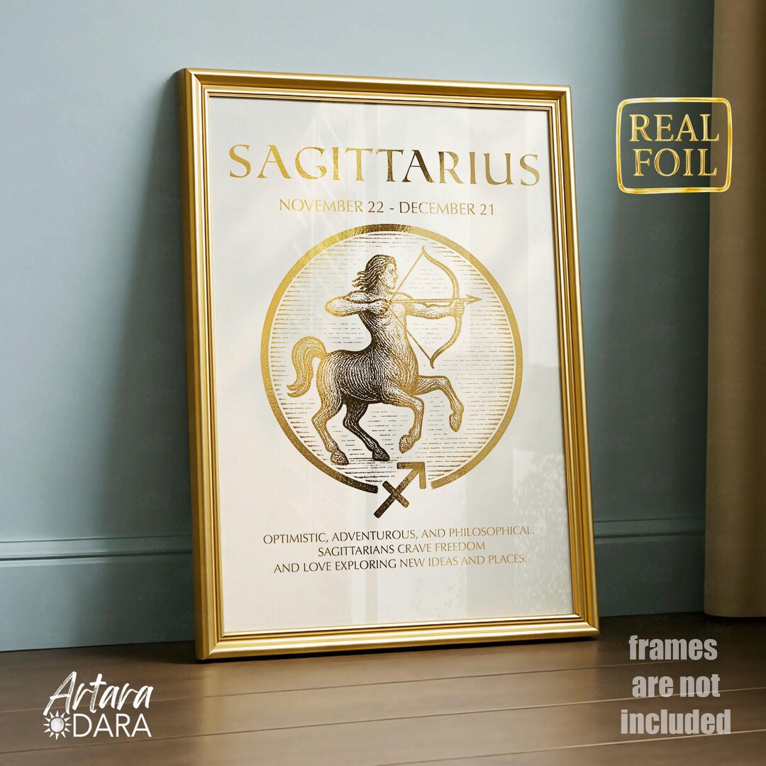 Gold Foil Sagittarius Zodiac Poster – Astrology Star Sign Art (no Frame ...