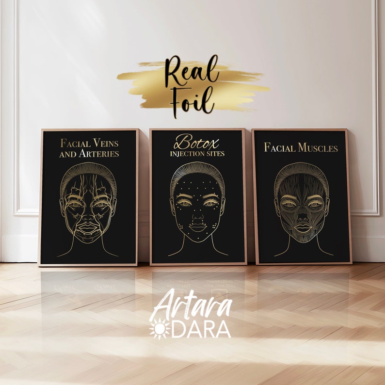 Botox Wall Art, Real Foil Print, Beauty Salon Decor, Facial Anatomy Art ...