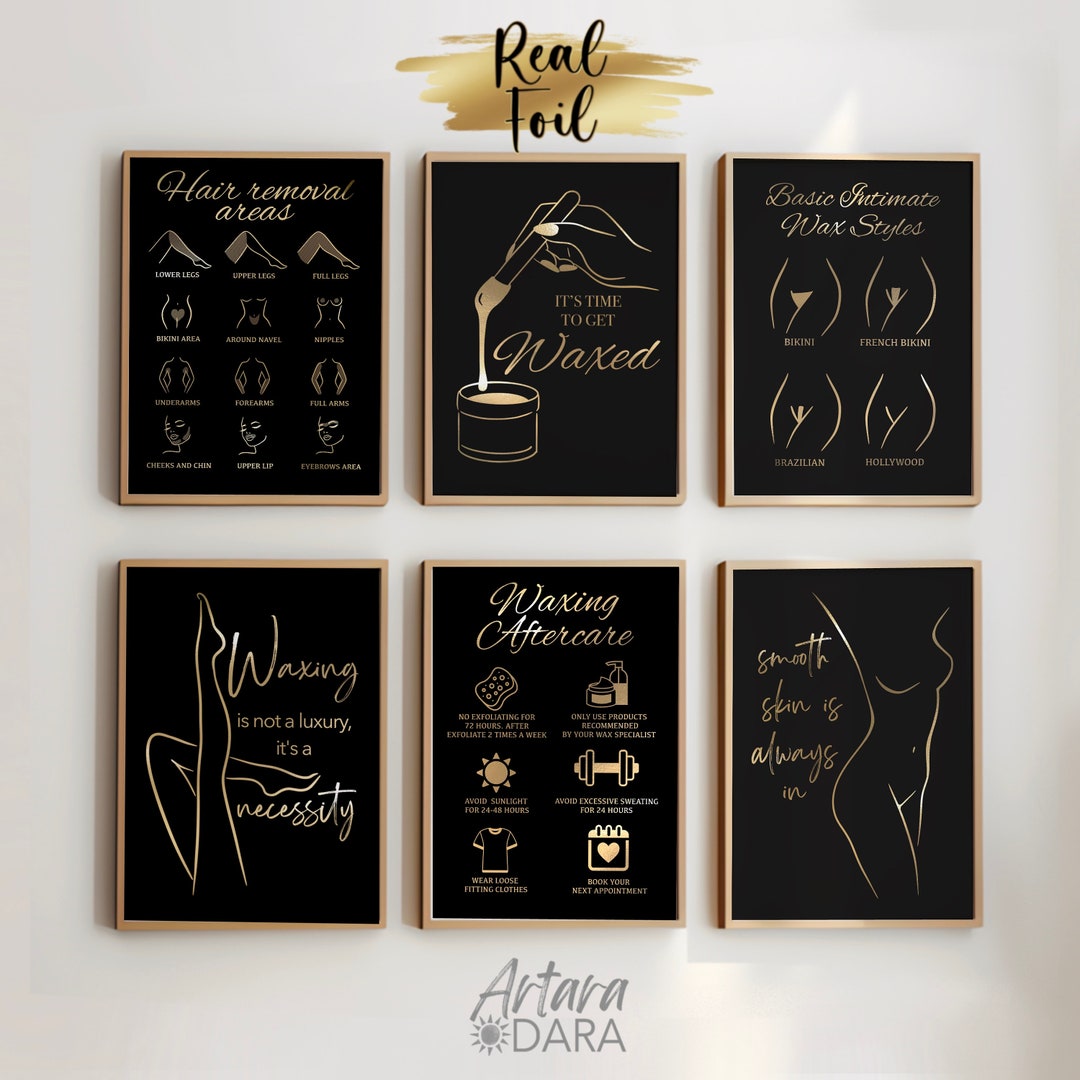 6 Waxing Poster, Real Foil Print, Hair Removal Art, Wax Salon Decor ...