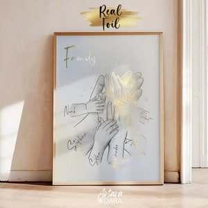 Family Hands Art, Real Foil Print, Hands Wall Art, Gold Family Hands ...