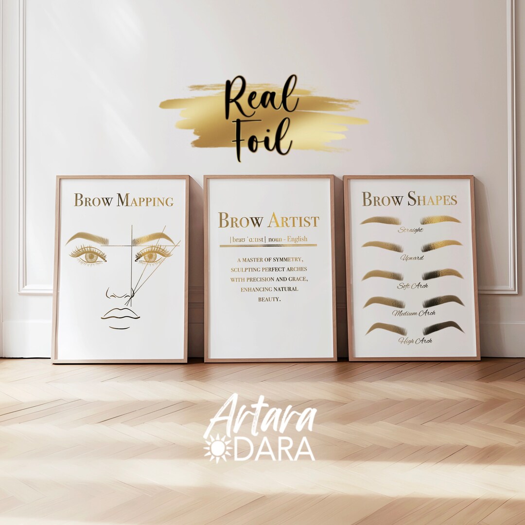 3 Brows Posters, Real Foil Print, Brow Artist Gift, Brow Shapes Print ...