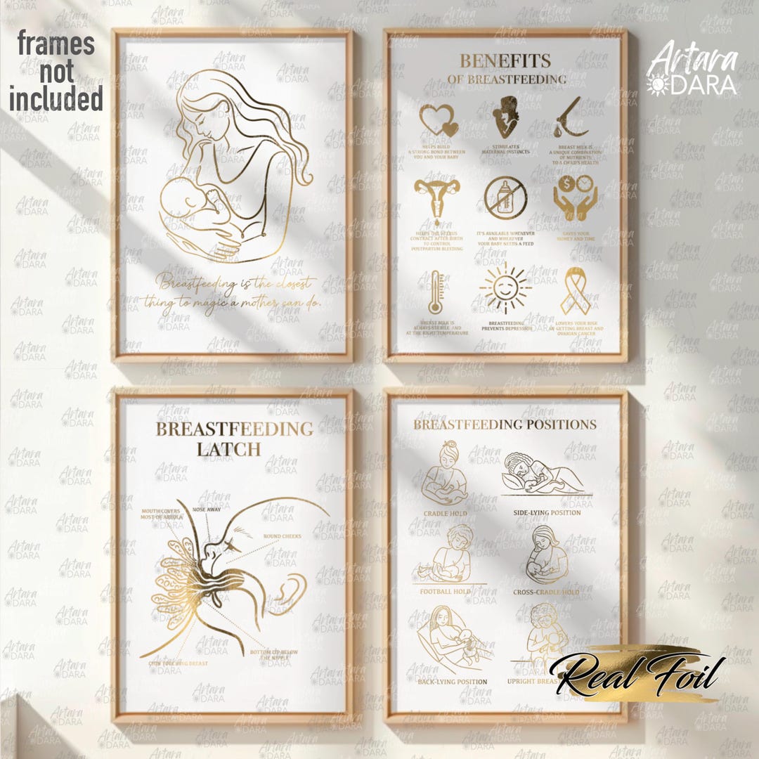 Breastfeeding Poster, Real Foil Print ,breastfeeding Poses, Lactation ...