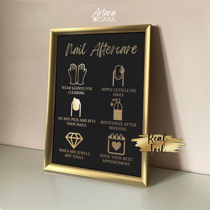 Nail Aftercare Poster, Real Foil Print, Nails Salon Decor, Manicure ...