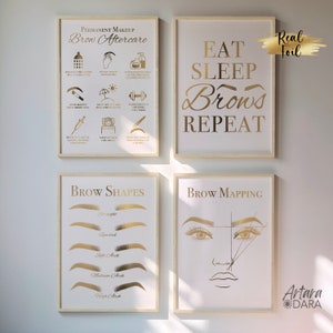 Set 4 Brow Posters, Real Foil Print, Beauty Salon Decor, PMU Brow Art ...