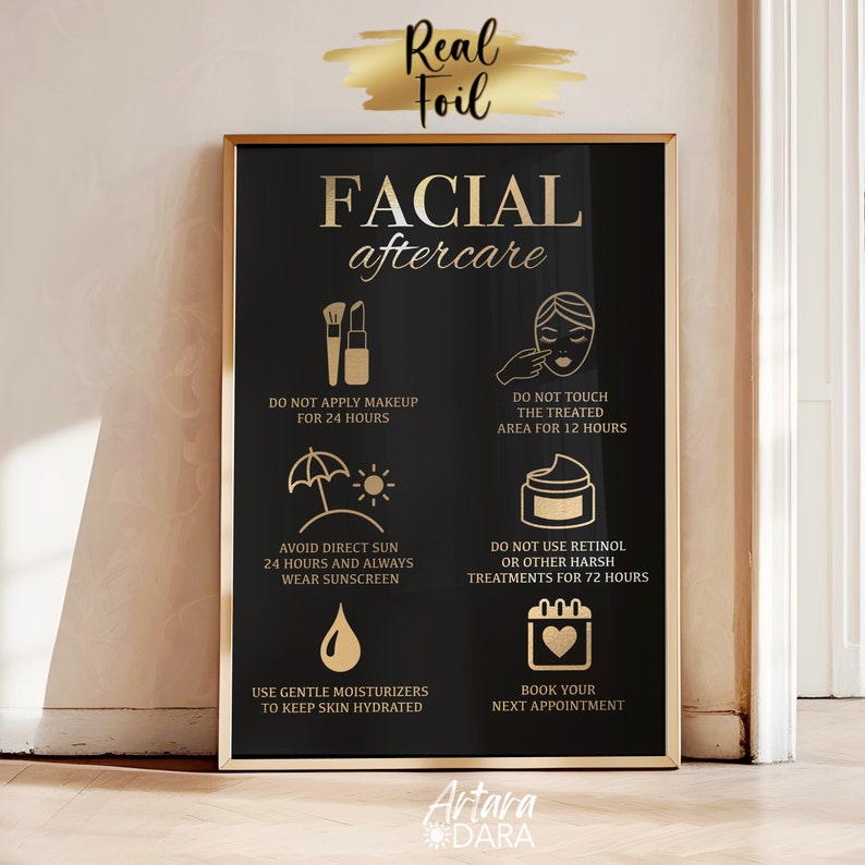 Facial Aftercare, Real Foil Print, Beauty Salon Decor, Skin Care Poster ...