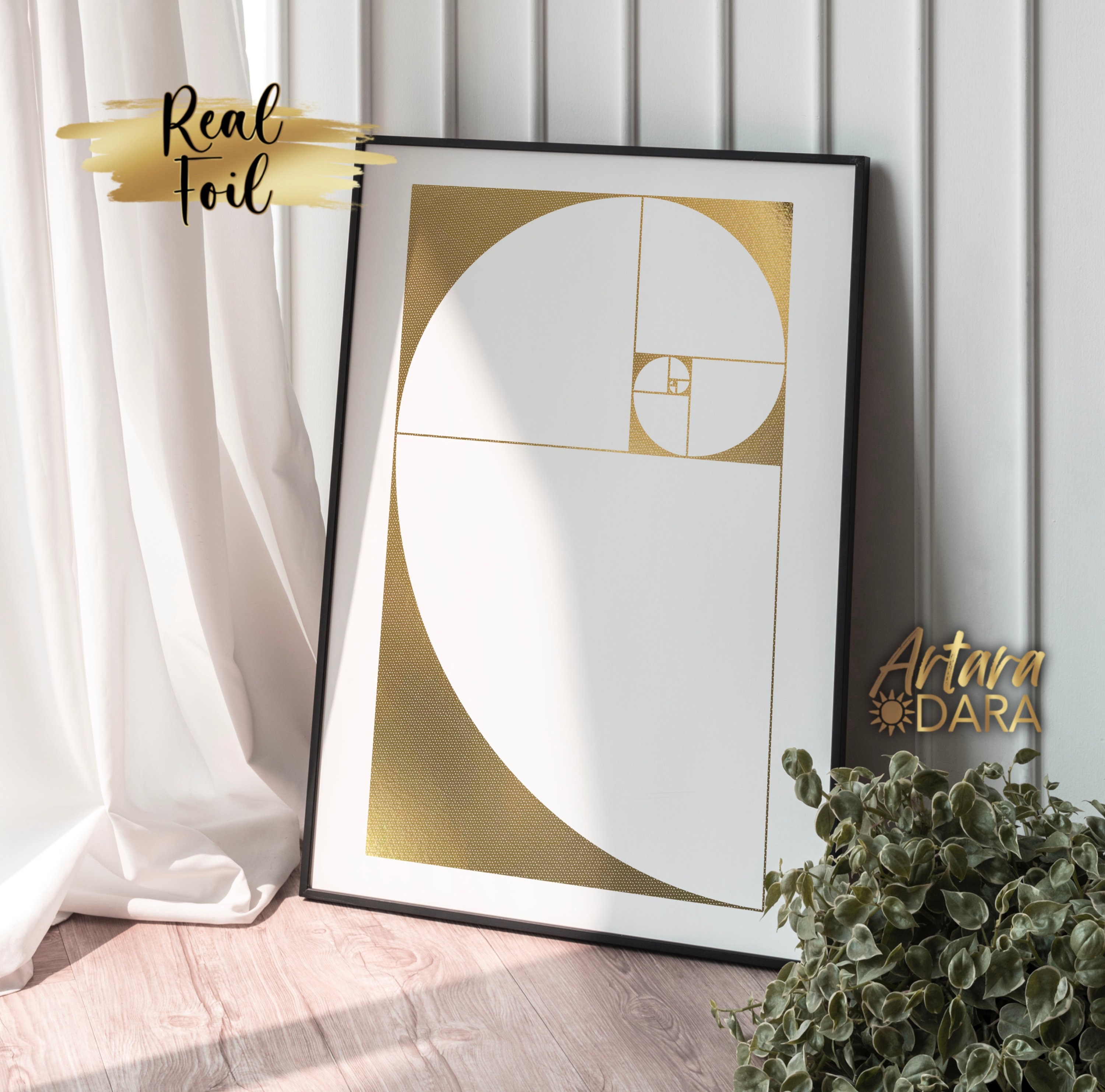 Golden Ratio Art Fibonacci Spiral Print Real Foil Art Gold - Etsy