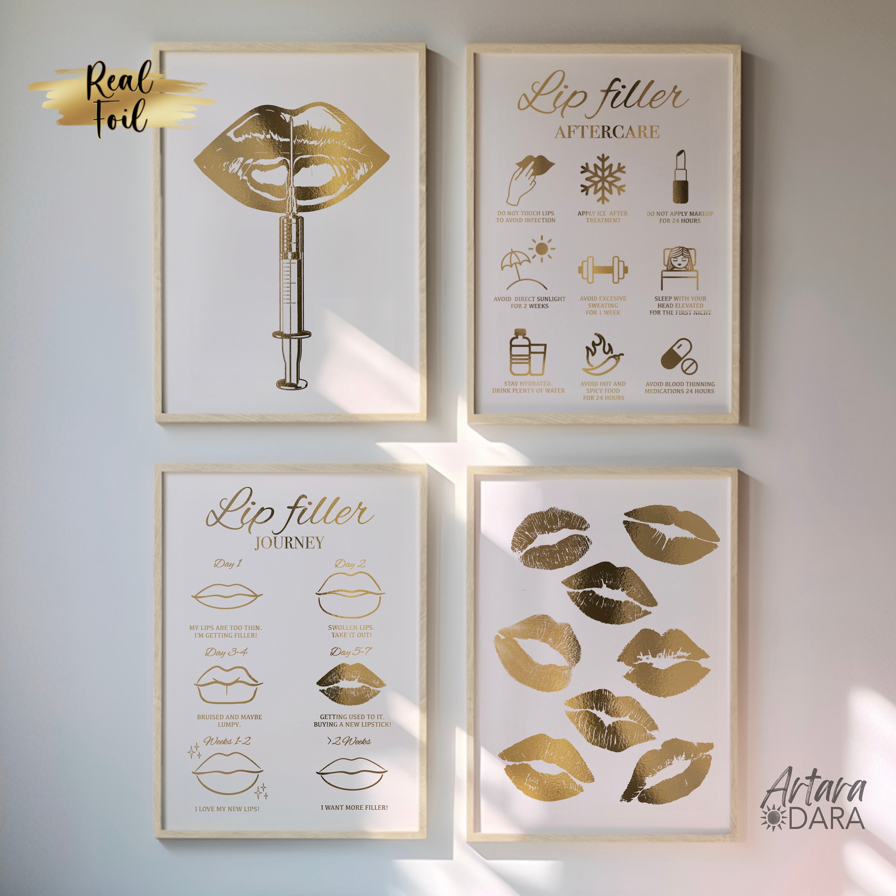 4 Lip Filler Sign, Lip Augmentation Art, Real Foil Print, Lip Filler ...