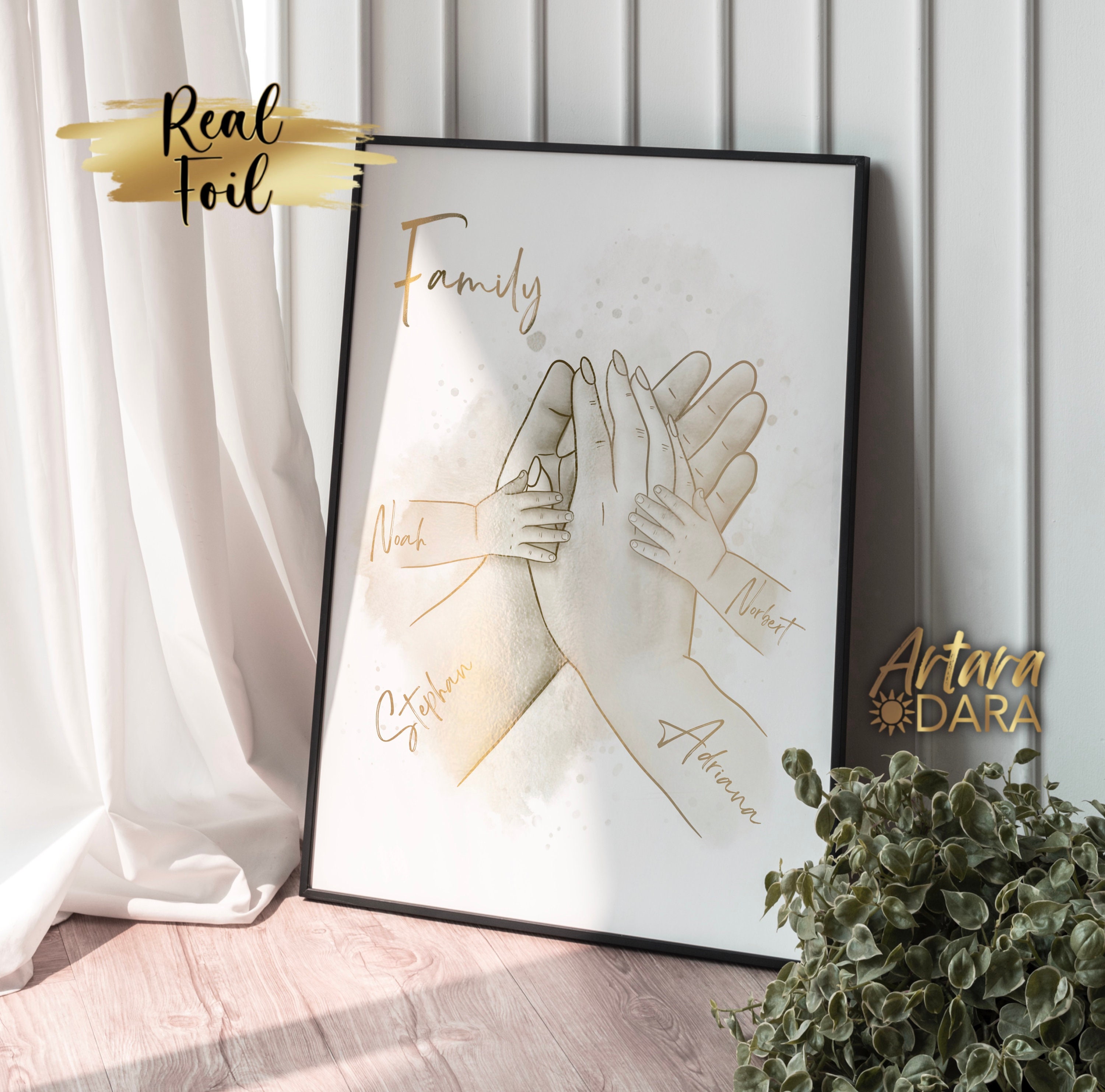Family Hands Art, Real Foil Print, Hands Wall Art, Gold Family Hands ...