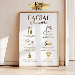 4 Facial Posters, Real Foil Print, Facial Aftercare Art, Skin Anatomy ...