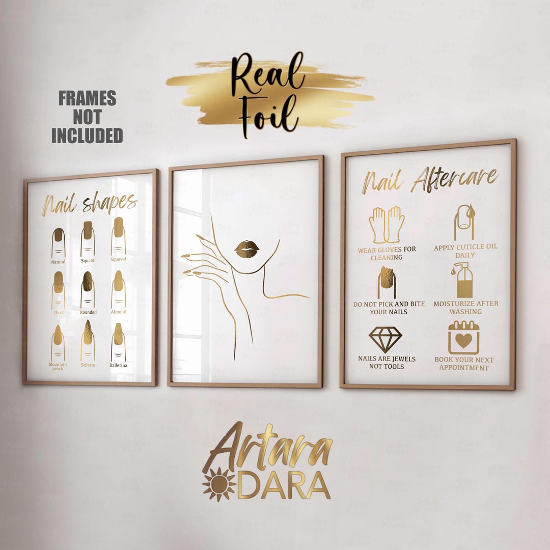 Nail Salon Decor, Nails Aftercare Poster, Nail Shapes Art, Real Foil ...