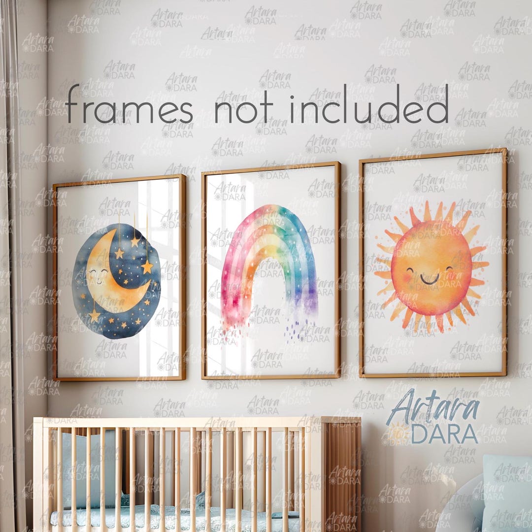 Rainbow Nursery Art, Sun Poster, Moon Wall Art, Kids Room Decor ...