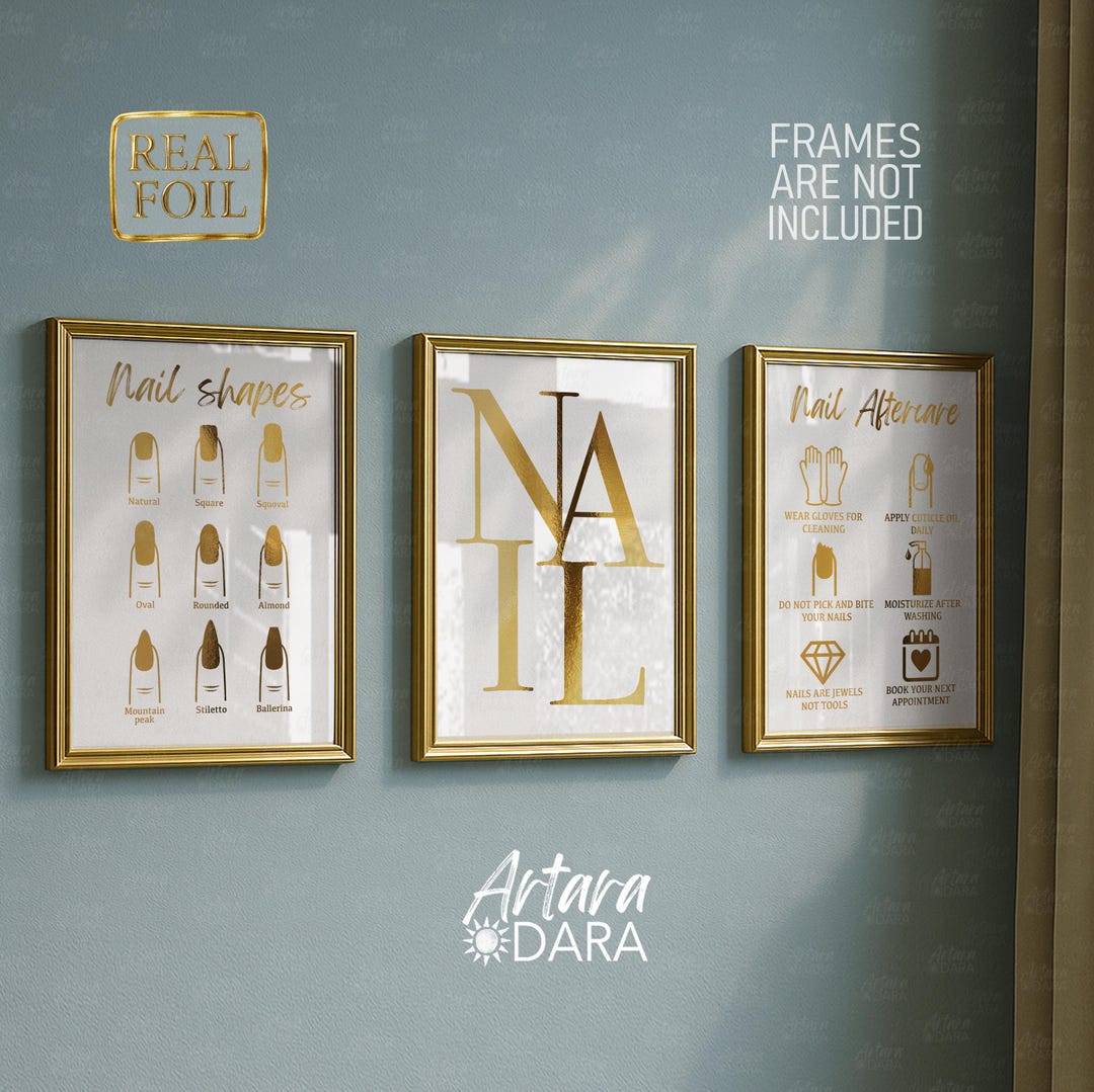 Gold Foil Nail Salon Posters—nail Shapes and Aftercare (unframed) - Etsy