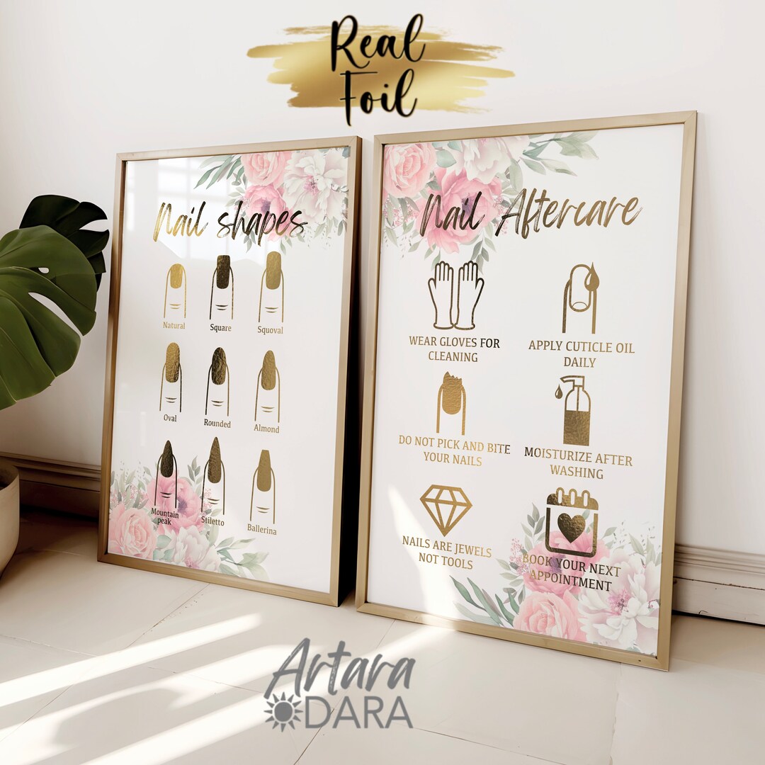 Nails Shape Poster, Nails Salon Decor, Nail Aftercare Art, Real Foil ...
