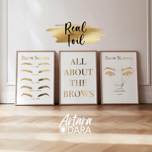 3 Eyebrows Posters, Real Foil Print, Brow Salon Decor, Makeup Wall Art ...