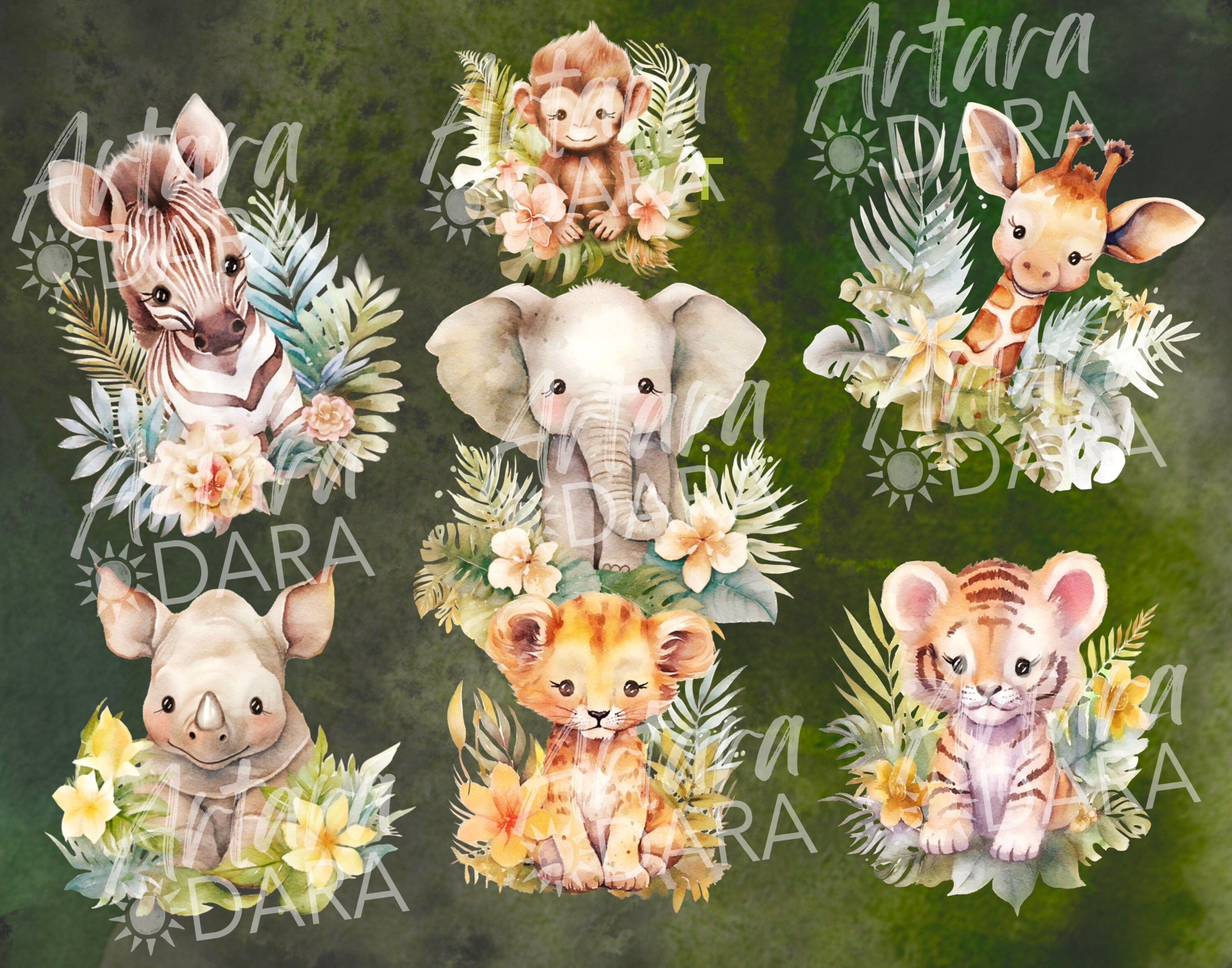 Safari Animals PNG Jungle Animals Clipart Watercolour Safari - Etsy