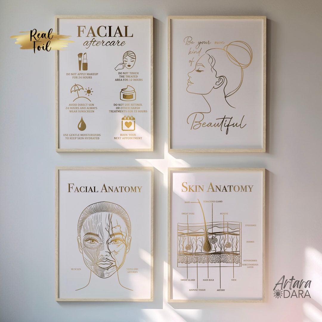 Face Anatomy Art, Gold Foil Print, Beauty Salon Decor, Facial Aftercare ...