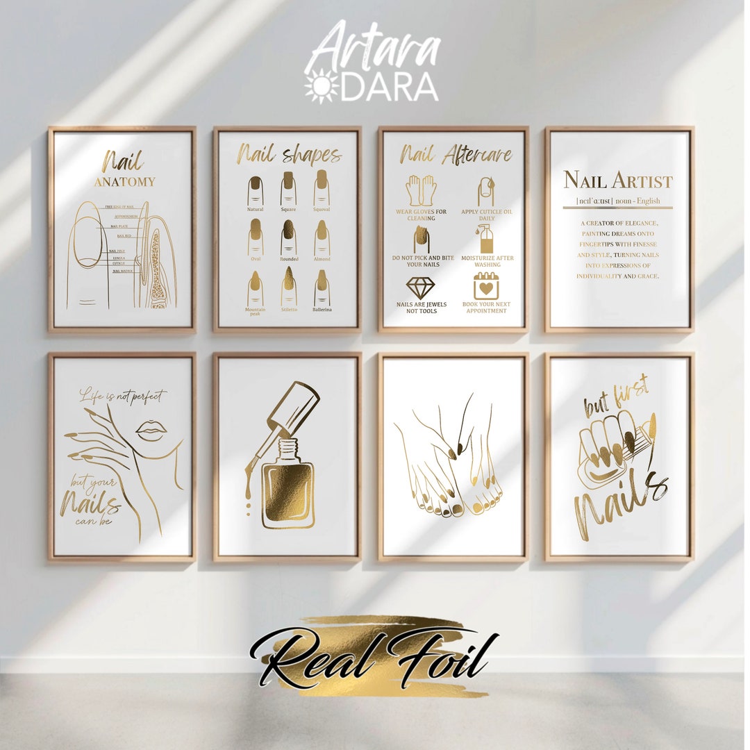 Nail Shape Poster, Real Foil Print, Nail Aftercare, Nail Salon Decor ...