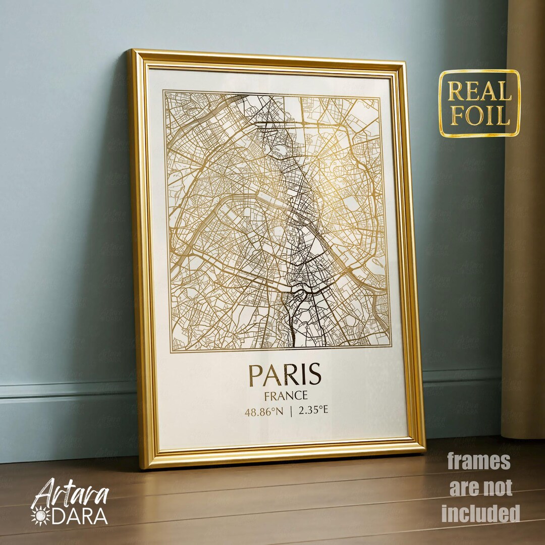 Paris Gold Foil City Map Poster – Elegant Wall Art (unframed) - Etsy