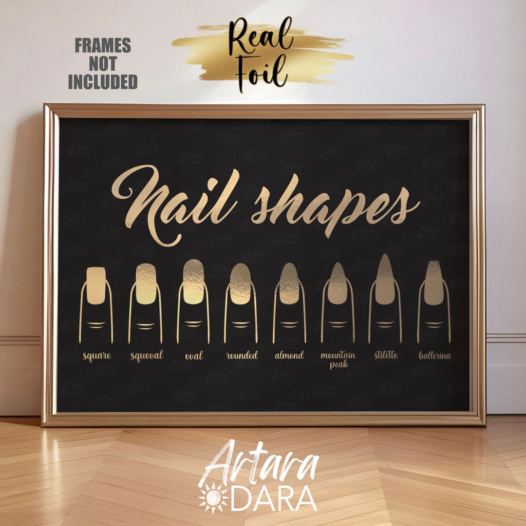 Gold Nails Poster, Nails Salon Decor, Real Foil Print, Manicure Poster ...