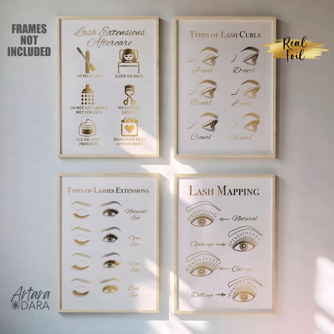 Lash Extensions Art, Gold Foil Print, Lash Aftercare, Lash Mapping ...