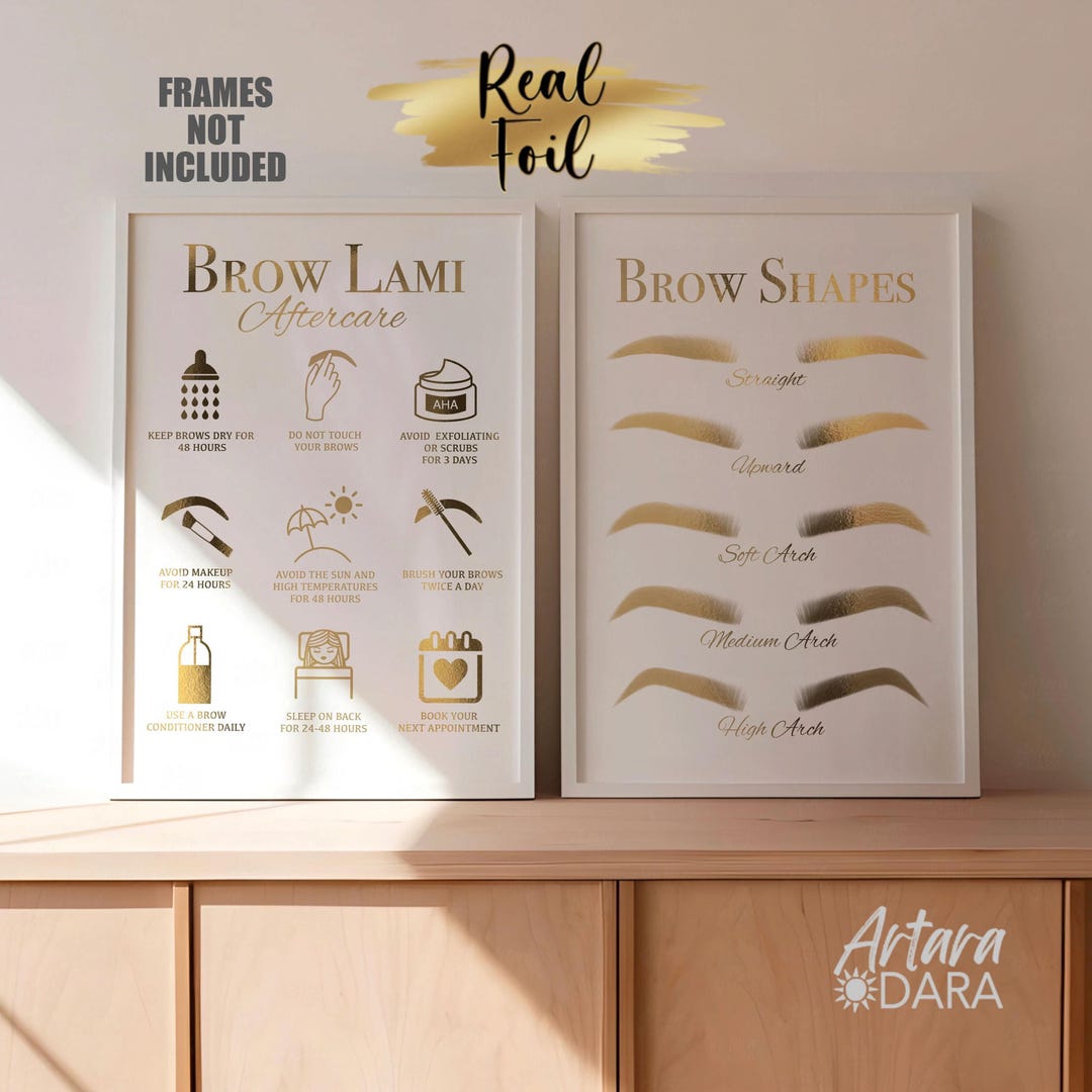 Brow Shapes & Lamination Aftercare Poster Set – Foil Wall Art for Lash ...