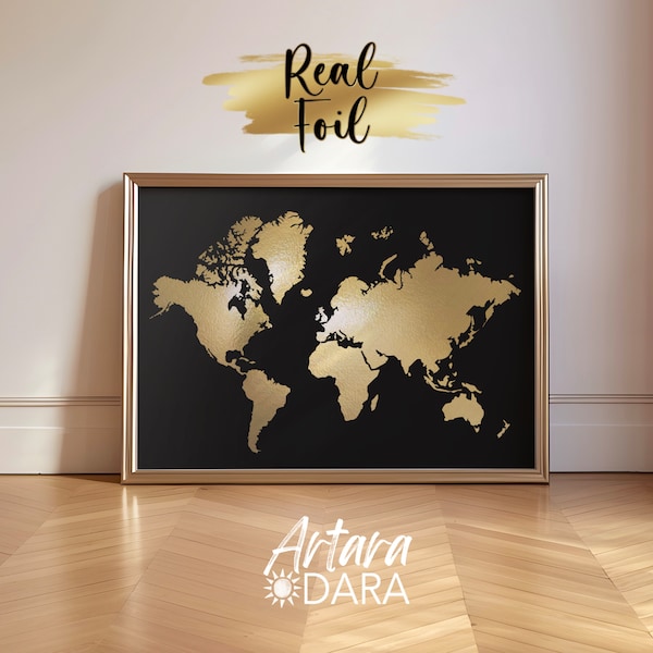Gold Foil World Map - Etsy