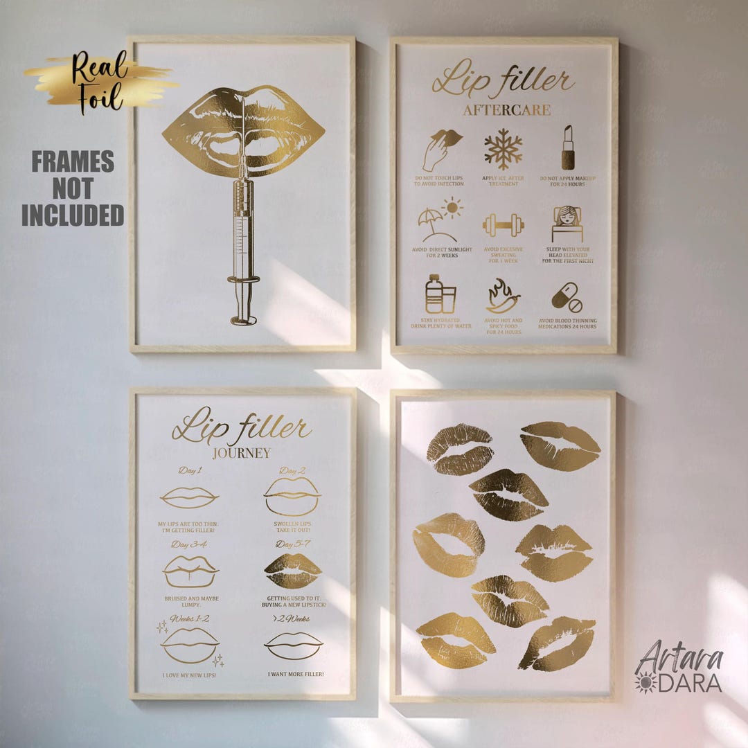 4 Lip Filler Sign, Lip Augmentation Art, Real Foil Print, Lip Filler ...