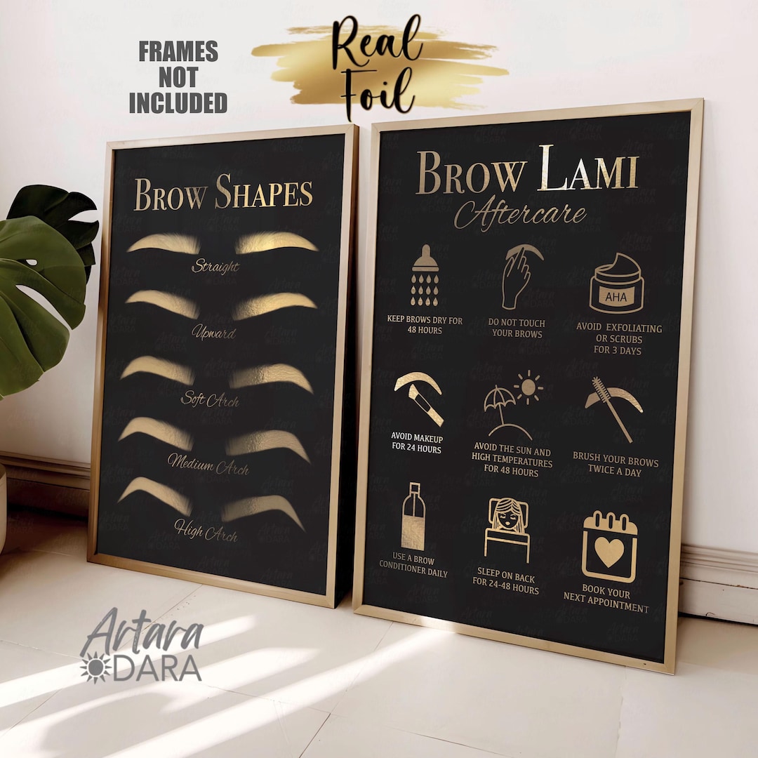 Brow Lamination Aftercare & Eyebrow Shapes Poster Set – Minimalist Gold ...