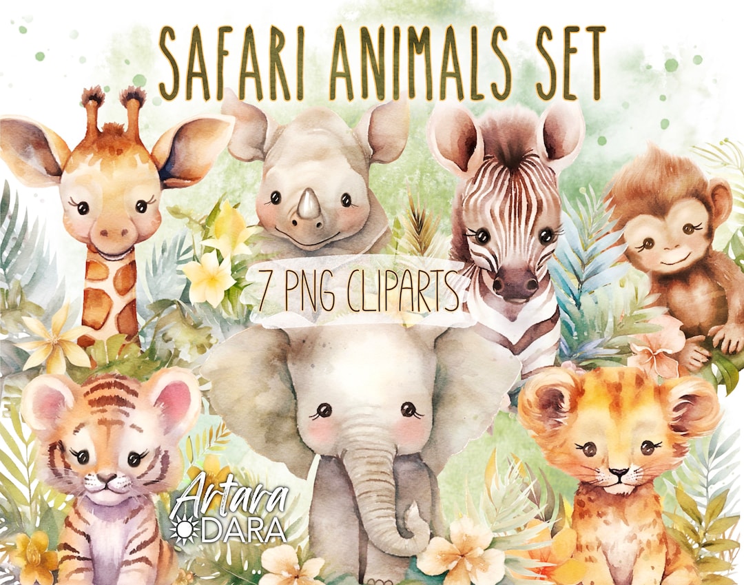 Safari Animals PNG Jungle Animals Clipart Watercolour Safari - Etsy