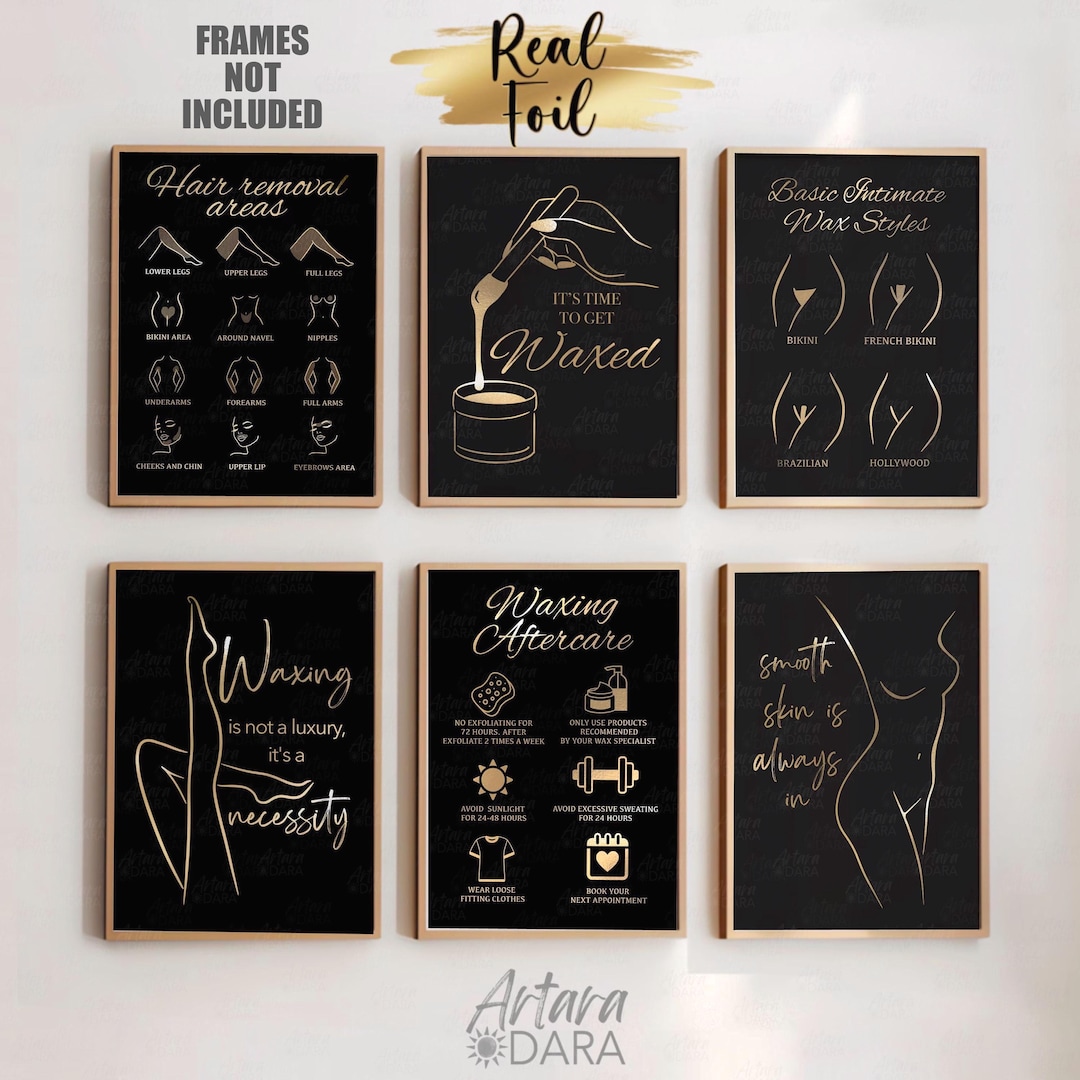 6 Waxing Poster, Real Foil Print, Hair Removal Art, Wax Salon Decor ...